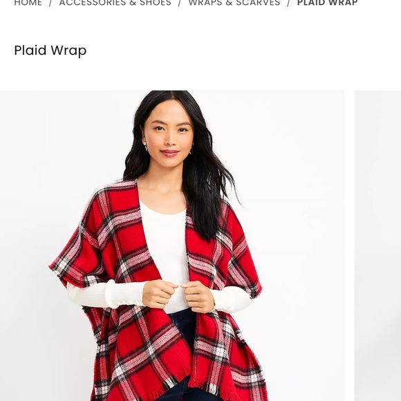 LOFT | Jackets & Coats | Loft Red And Black Plaid Wrap | Poshmark